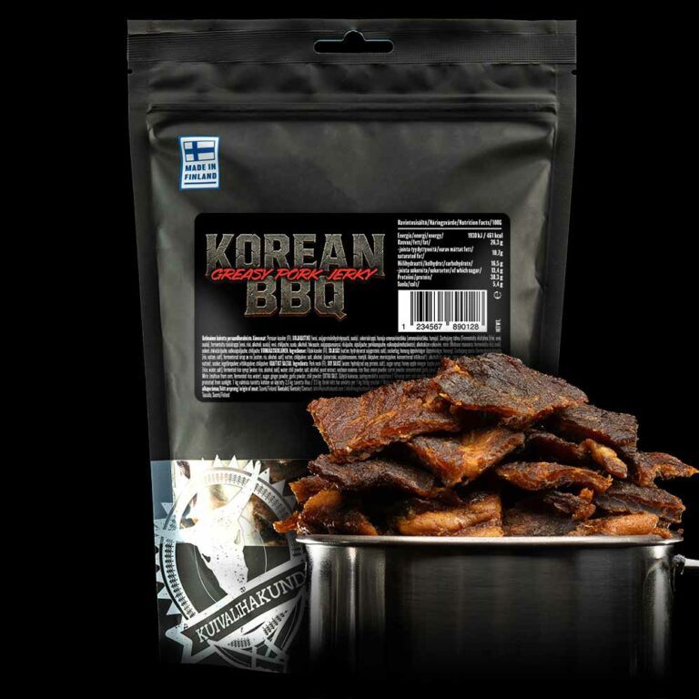 Greasy Pork Jerky Korean BBQ 250g - Roughcutbeefjerky.com - Tulinen snack